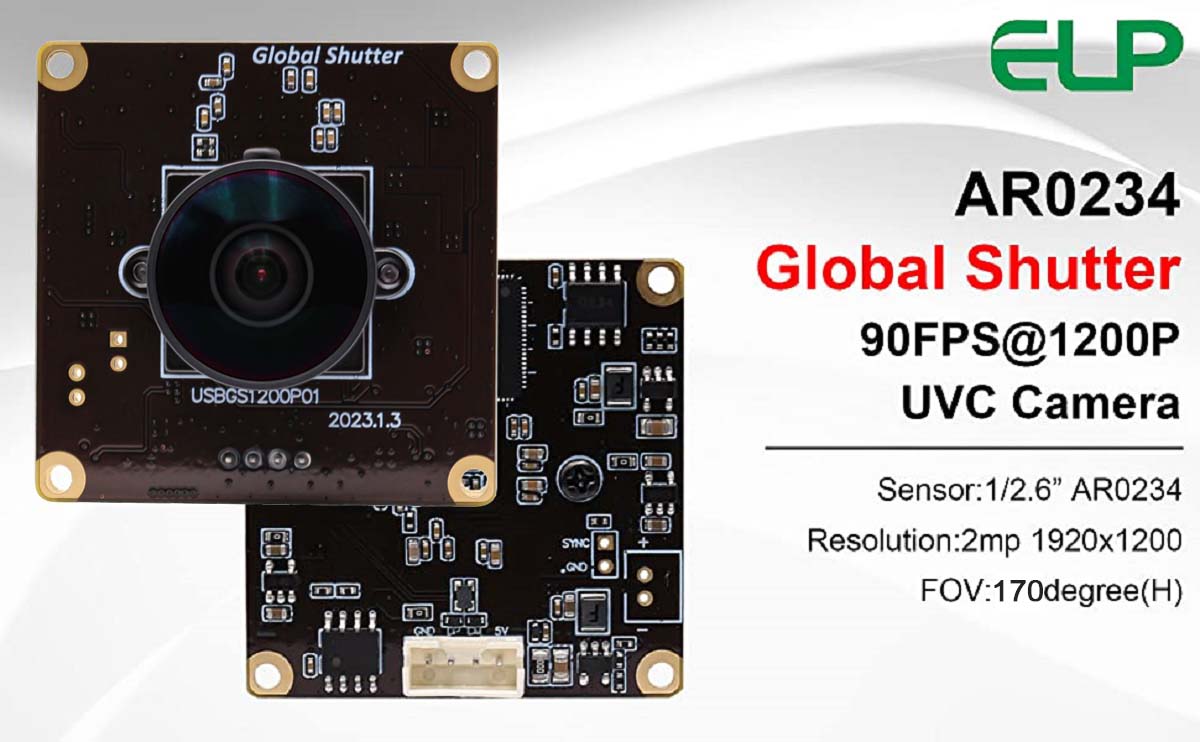 ELP Global Shutter Camera USB2.0 Free Driver 90fps High Frame Rate Color Aptina AR0234 Sensor ...