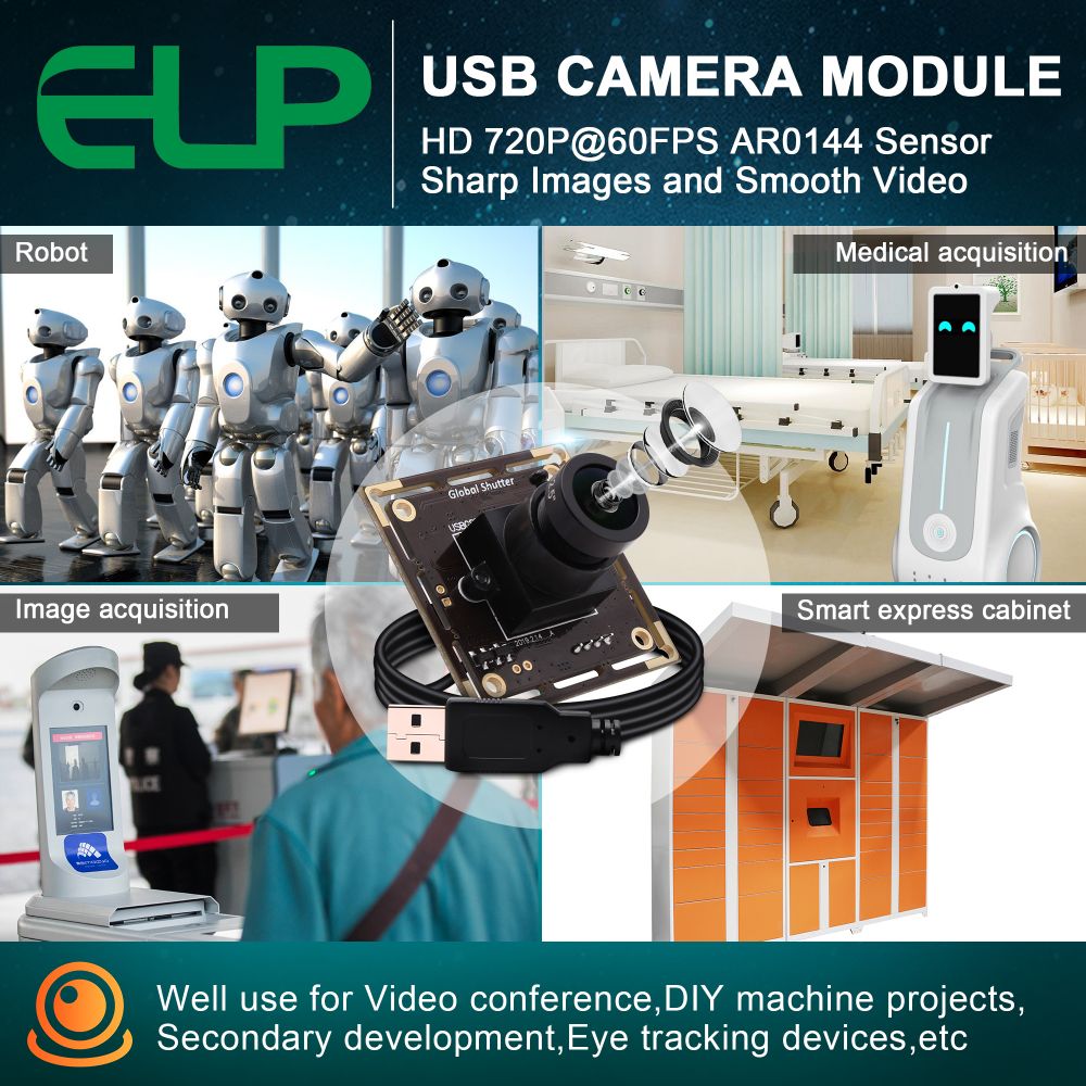 ELP Global Shutter USB Webcam High Speed 60fps 1280*720P Camera Module ...