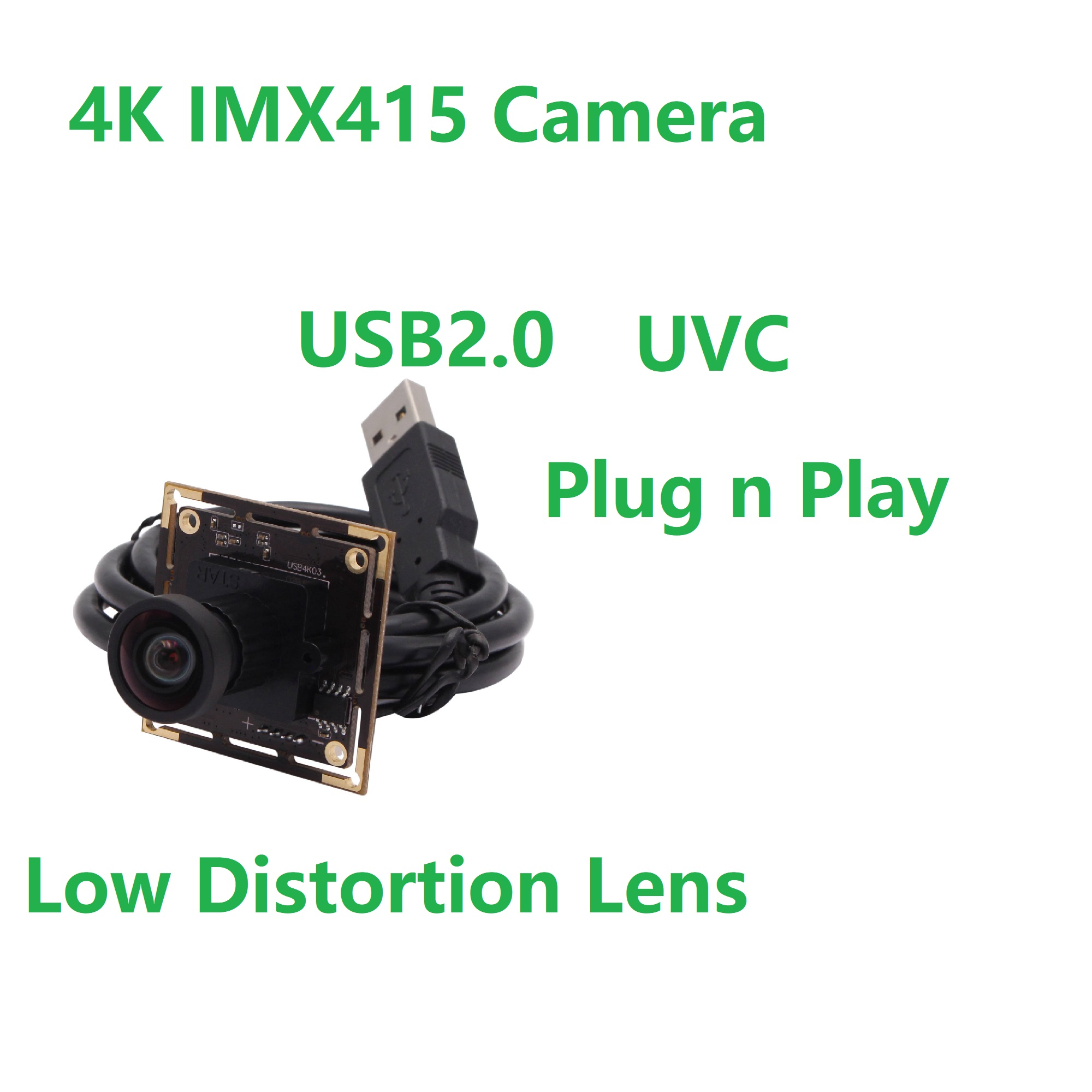ELP No Distotion Webcam 4K 3840x2160 CMOS Sony IMX415 Free Driver Micro ...